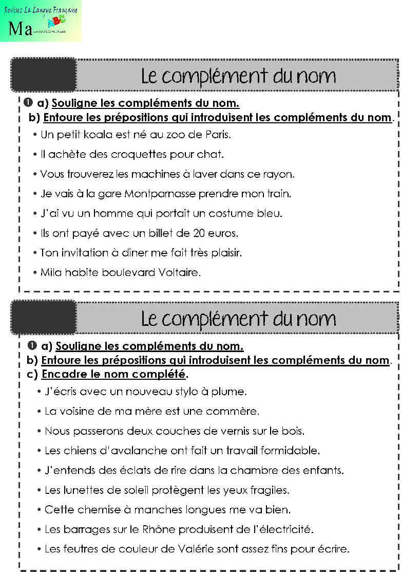 'ma-revision.com 'exercice-sur-le-complement-du-nom-grammaire-ma ...
