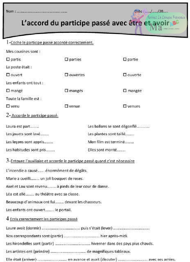 'ma-revision.com 'exercices-sur-laccord-du-participe-passe-avec-être-et ...