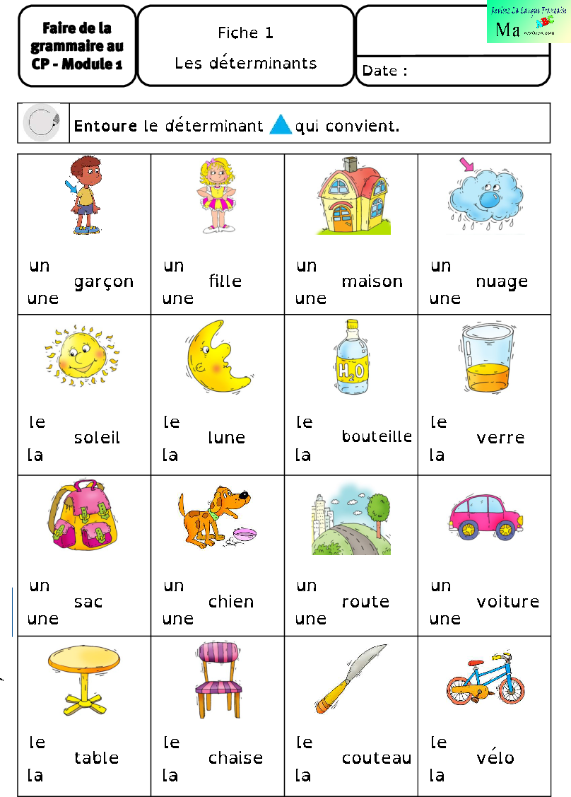 Fiches et exercices de grammaire pour cp