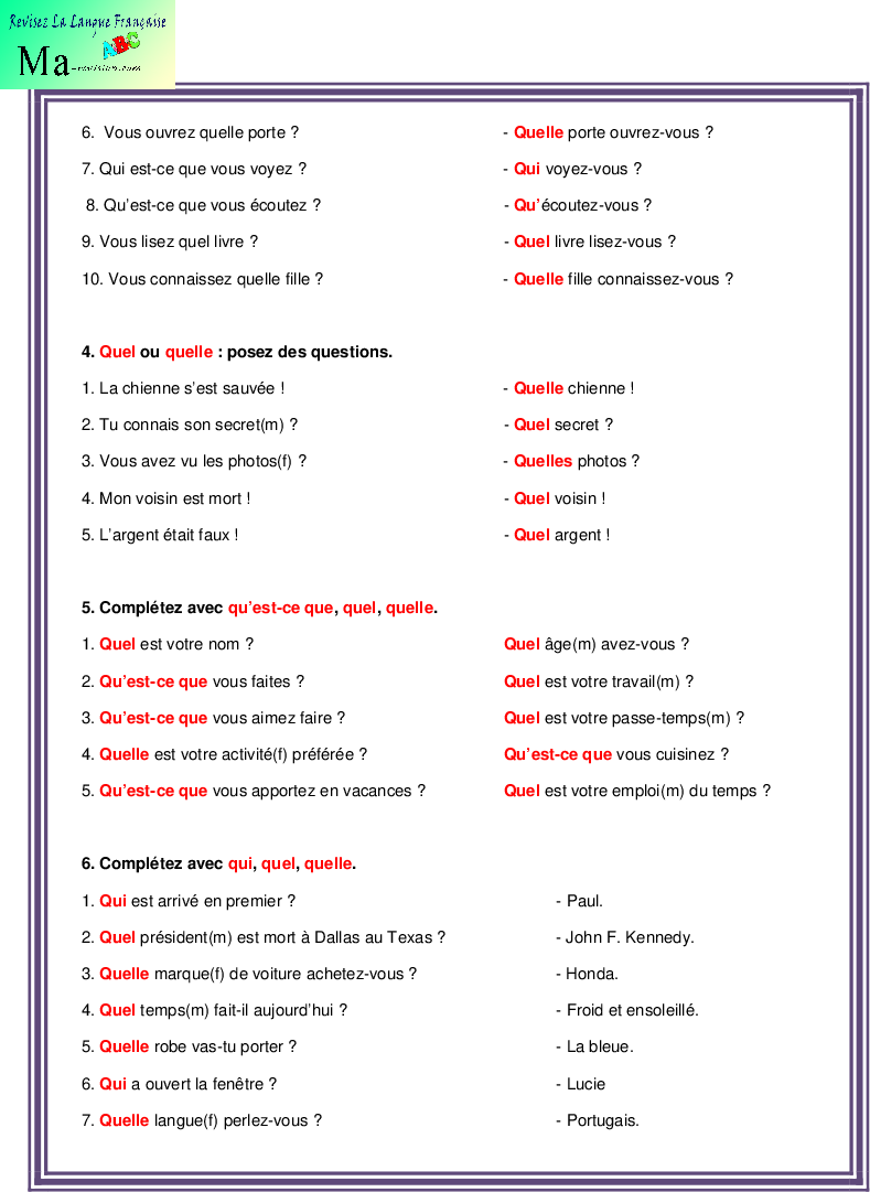 'ma-revision.com 'L-interrogation-avec-inversion-Exercices-et-corrige