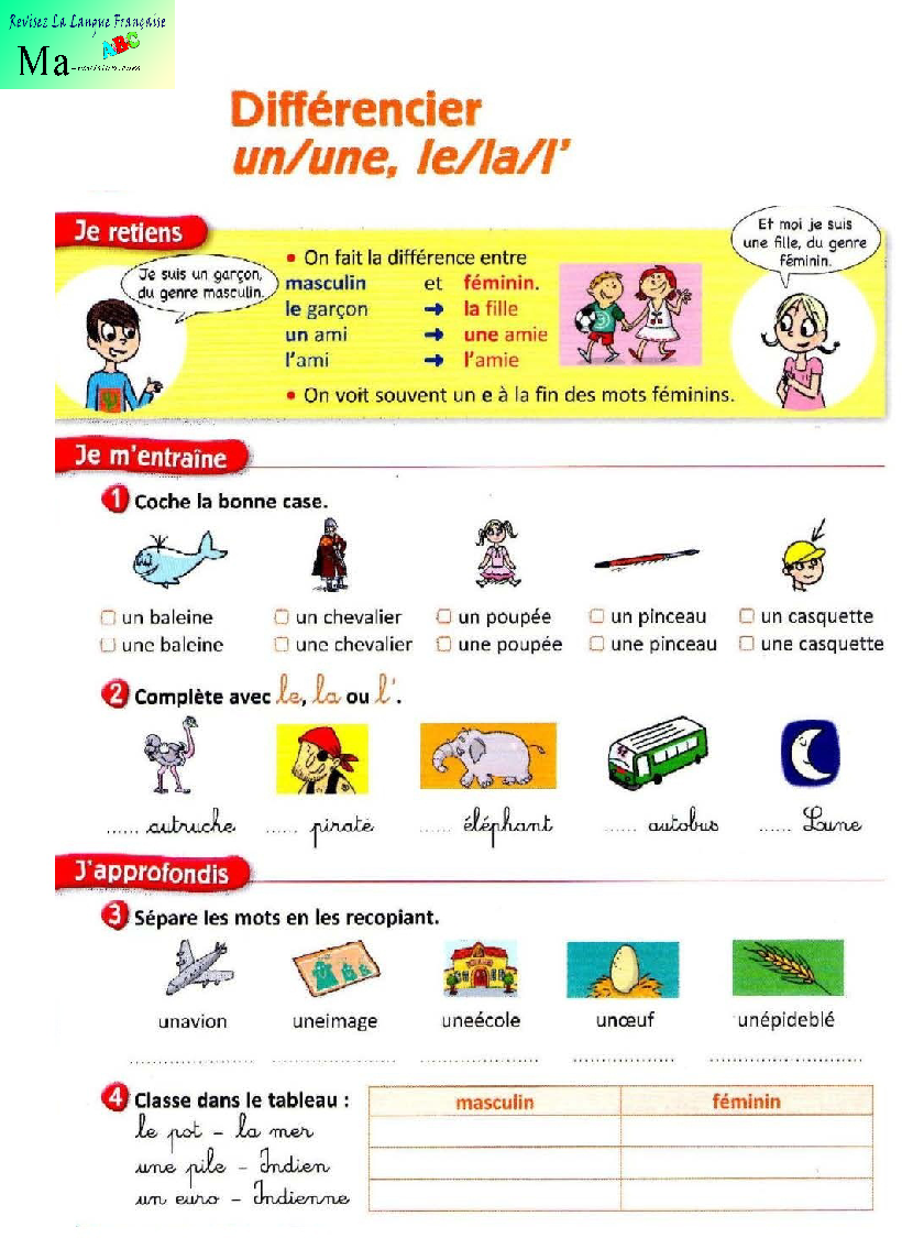 'ma-revision.com 'differencier-un-une-le-la-orthographe-ma-revision.com