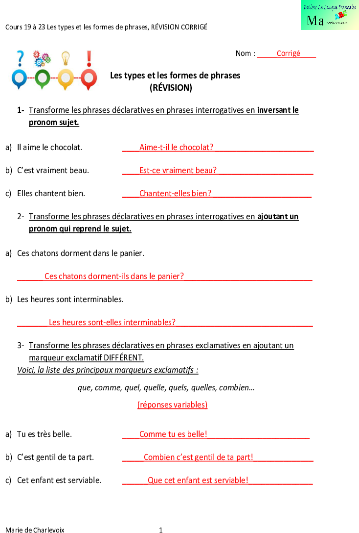 'ma-revision.com 'revision-les-types-et-le-formes-de-phrase-corrigé ...