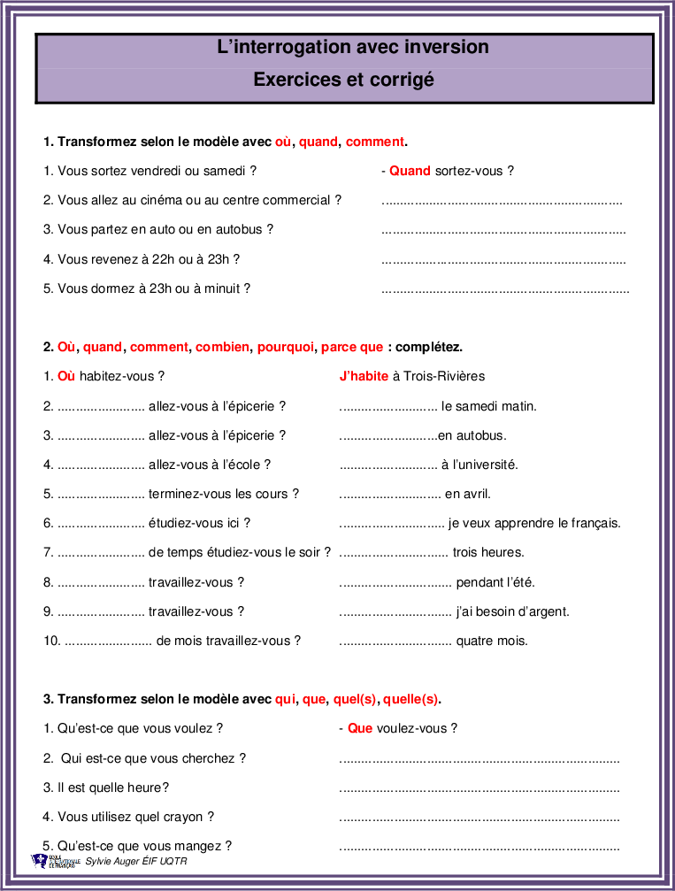 leçons et excercices grammaire langue française